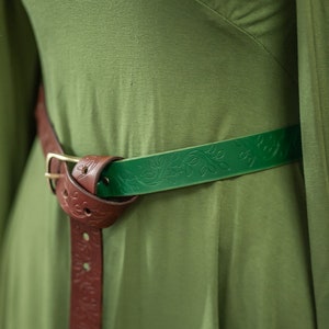 Elf Leather Belt With Leaves in Brown and Green , LARP Druid Elven Bet ...