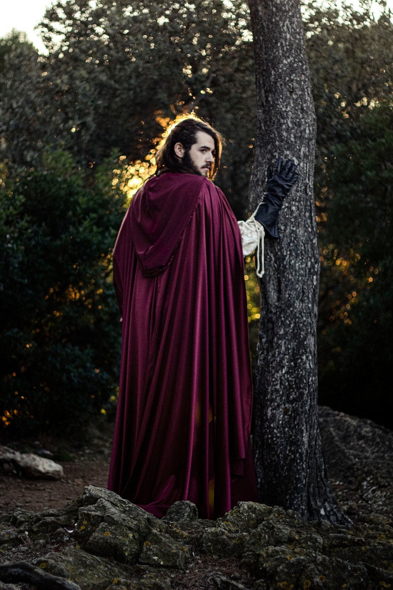 Burgundy Cloak Dark Red Satin Cape Hooded Medieval Larp Riding - Etsy