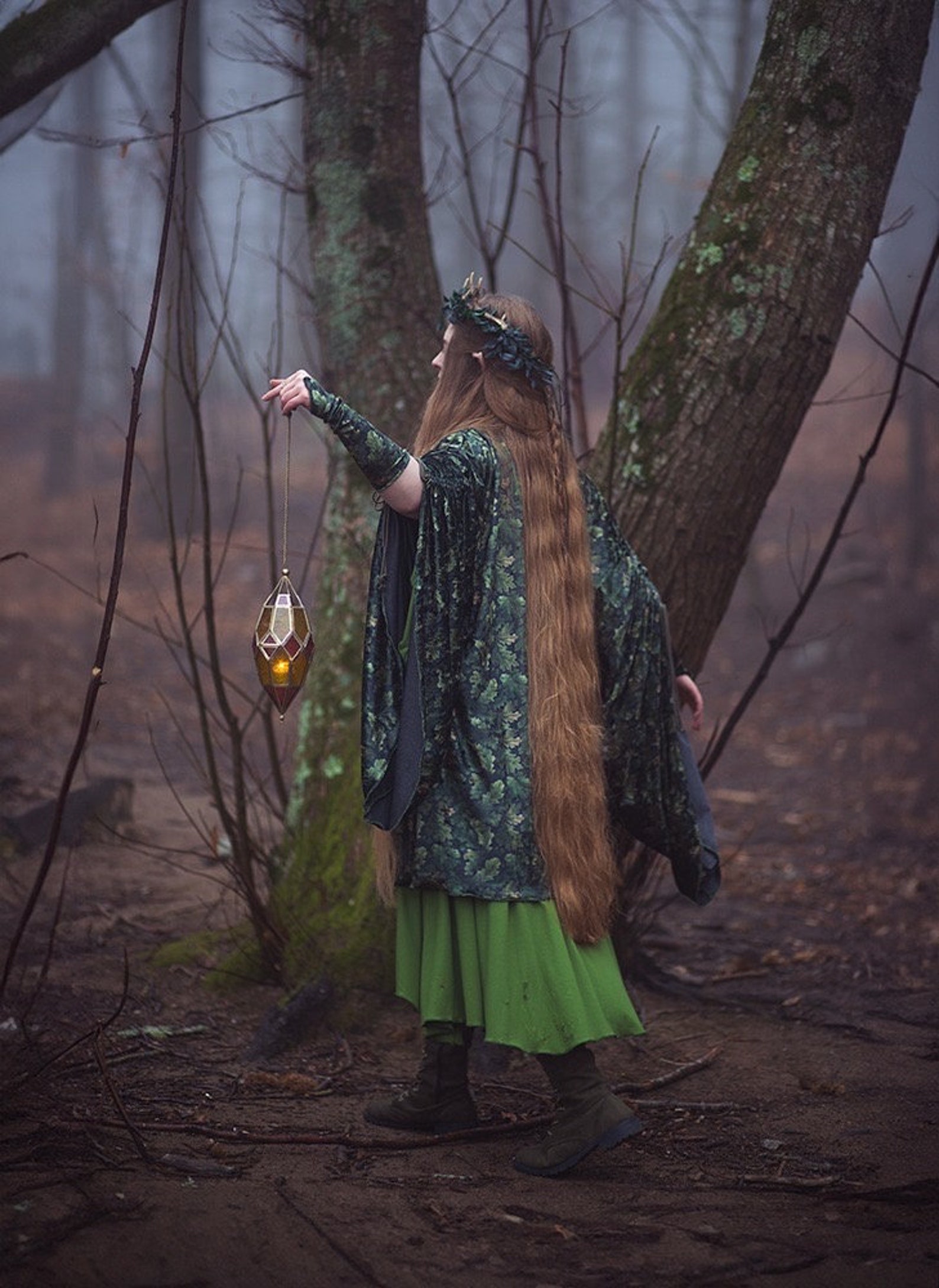 Elven Robe, Elvish Fashion Kimono, Vintage Velvet Oak Leaves Fabric - Etsy
