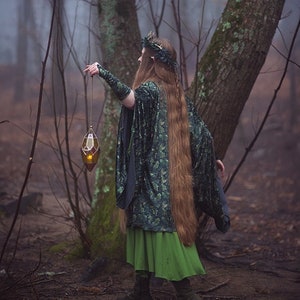 Elven Robe, Elvish Fashion Kimono, Vintage Velvet Oak Leaves Fabric - Etsy