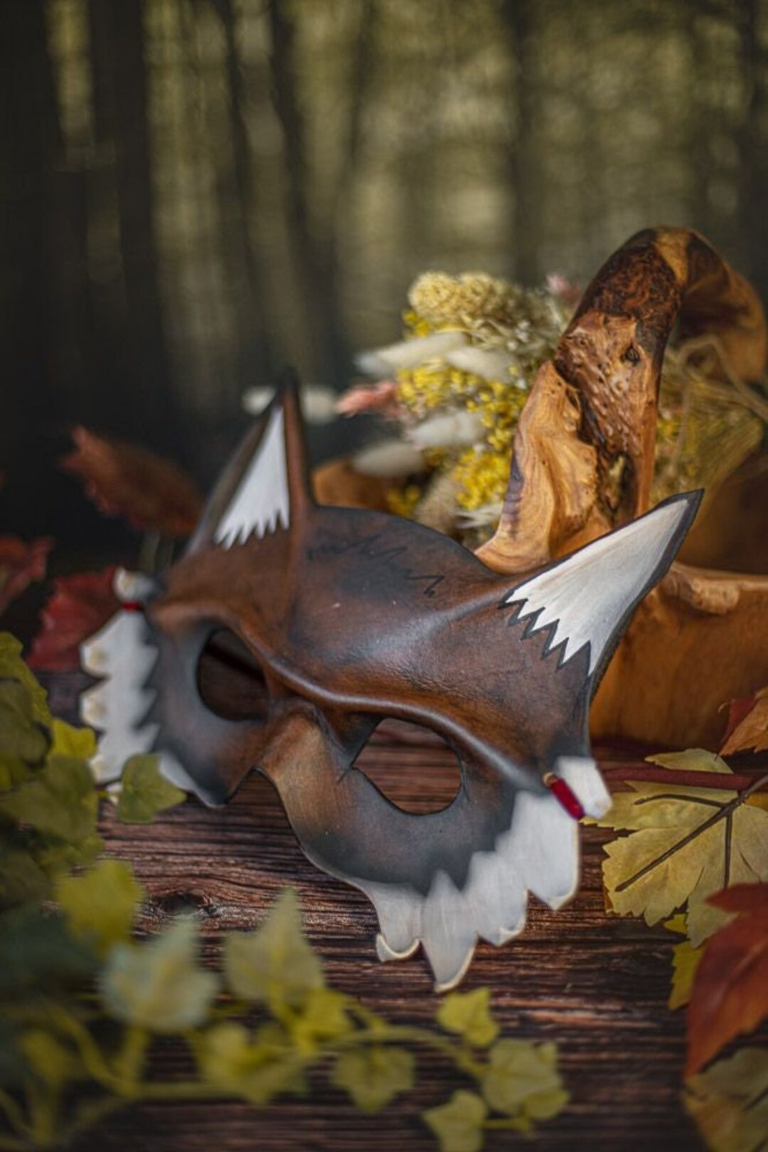 Fox Leather Mask Fairy Leaf Maple Autumn Natural Wiccan Masquerade ...