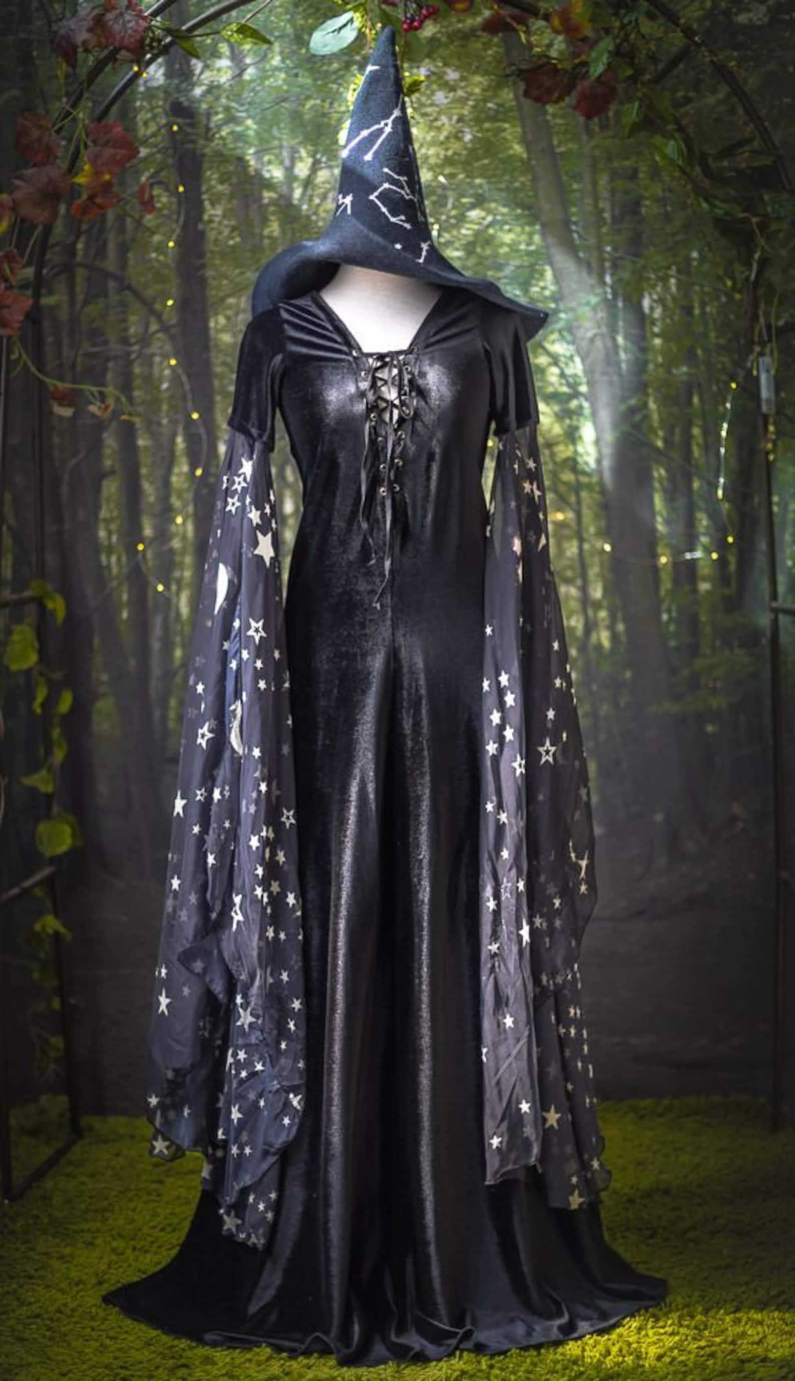 Black Witch Costume Dress Medieval Celtic Gown Wiccan Elven Dress Long ...