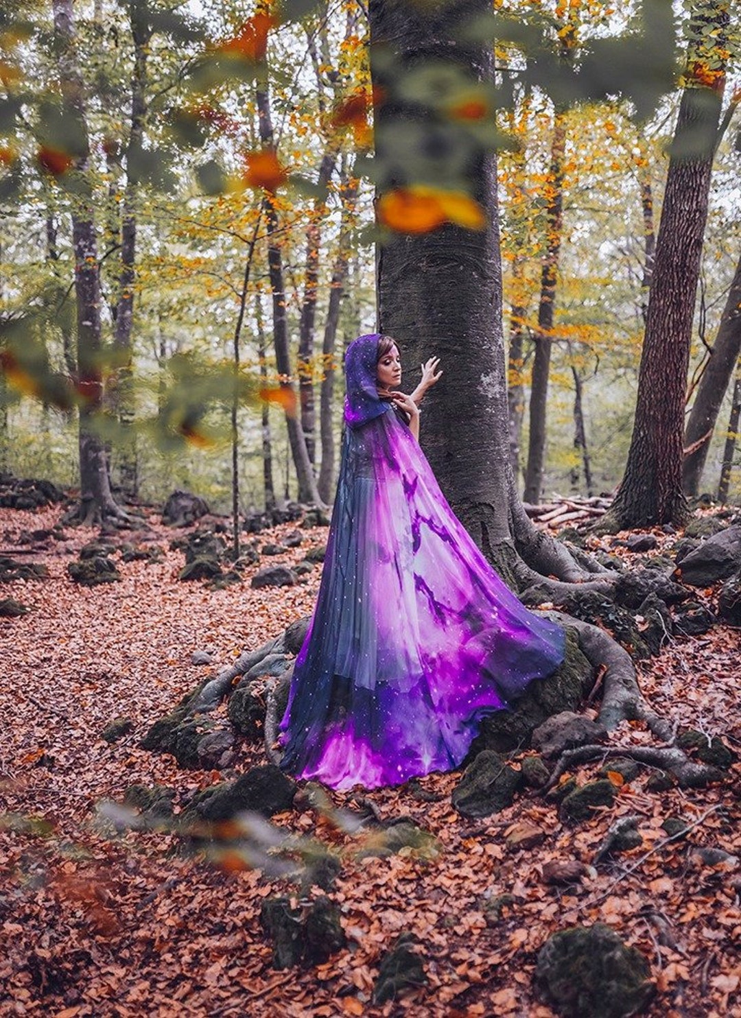 Purple Nebula Galaxy Cloak Vegan Silky Chiffon Celestial Constellations ...