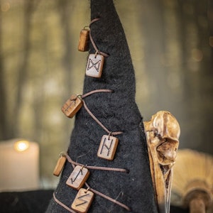 Witch Hat Wizard Magic Hat With Raven Skull and Runes - Wizard Black ...