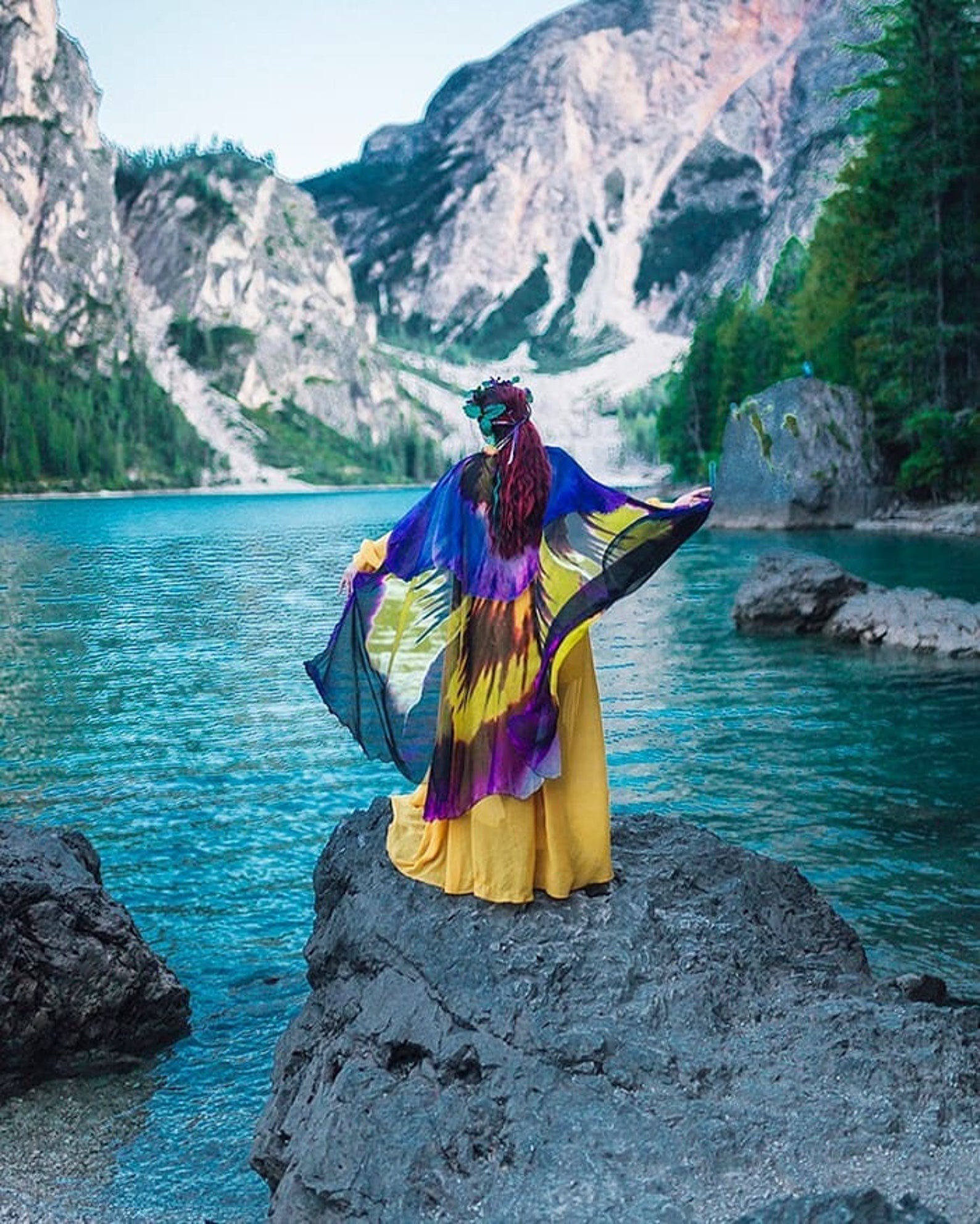 Flower Cape Floral Cloak Pansy Scarf Shawl Purple and Yellow Poncho ...