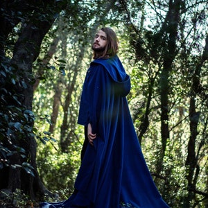 Blue Vegan Wool Cloth Cape Hooded Cloak Riding Hood Cloak With Train ...