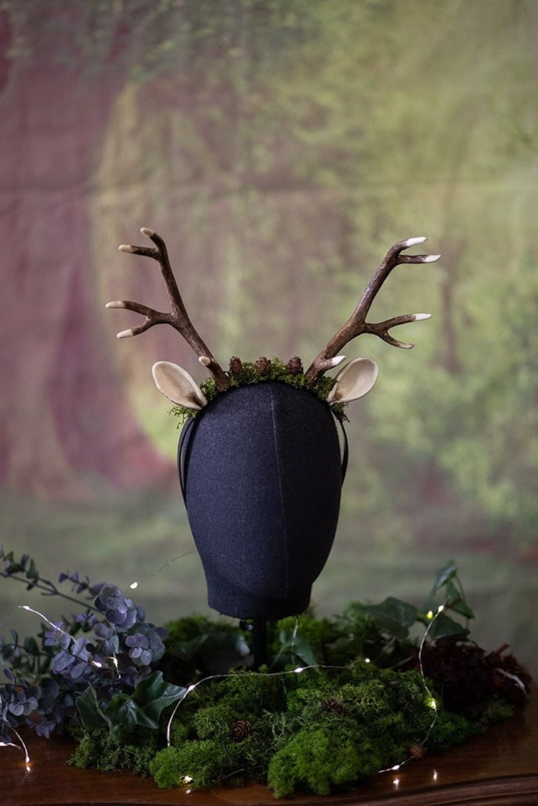 Deer Antlers Headband Horns Costume , Lolita Mori Key , Moss Crown ...