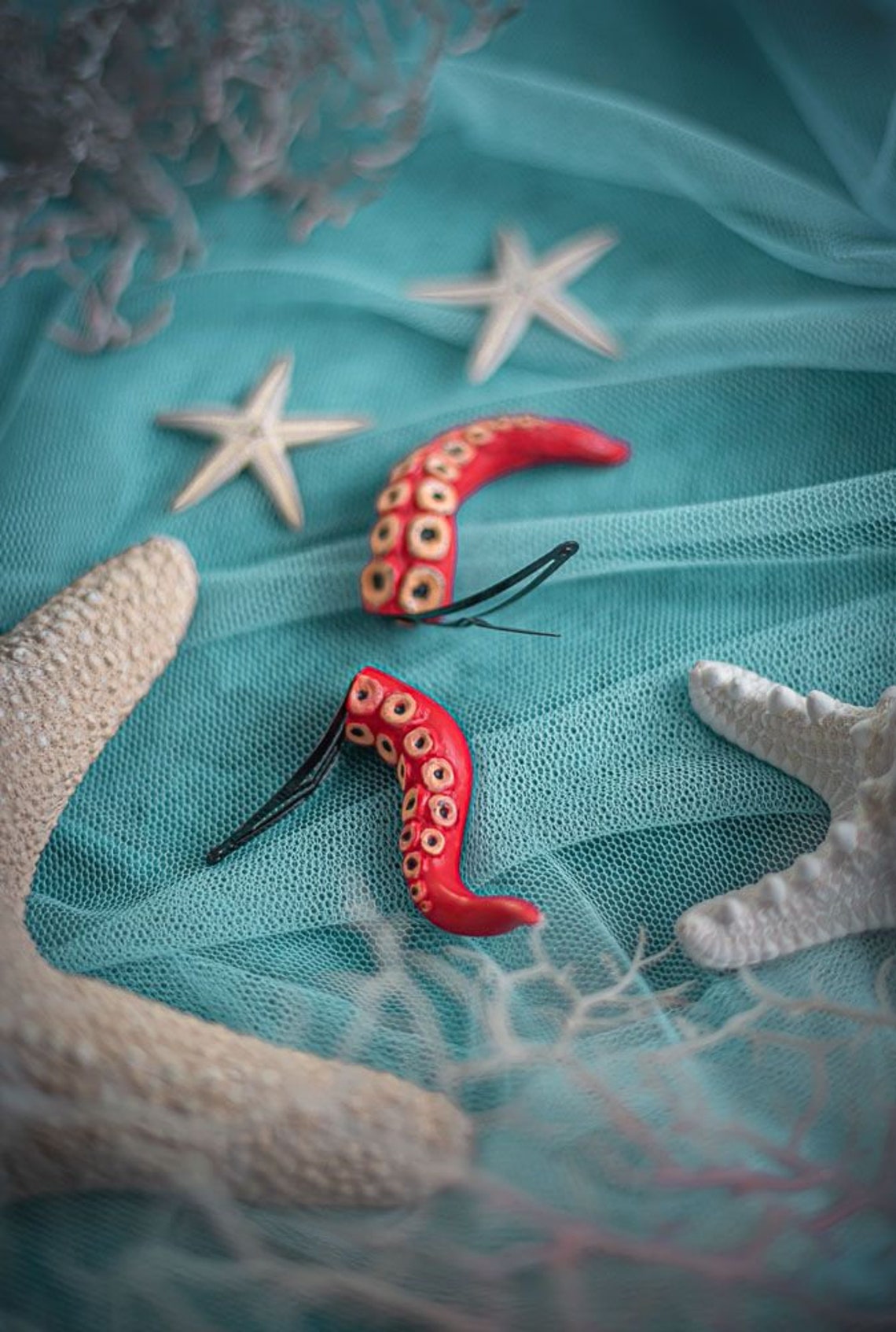 Tiny Tentacle Horns Hair Pin in Red Octopus Headpiece - Etsy
