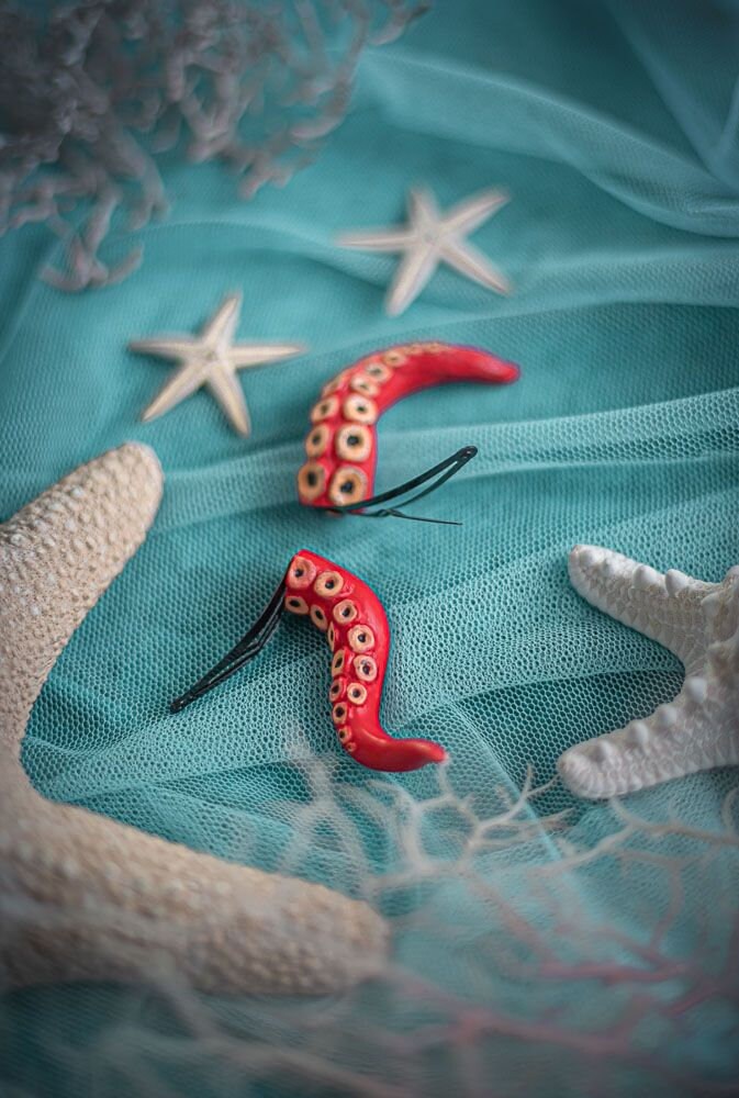 Tiny Tentacle Horns Hair Pin in Red Octopus Headpiece Steampunk Cosplay ...