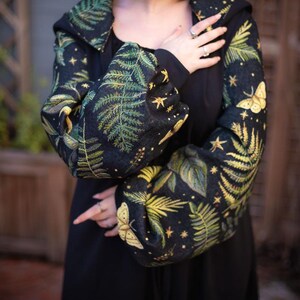 Ferns Trench Coat, Black and Green Jacket, Stars and Moths - Etsy
