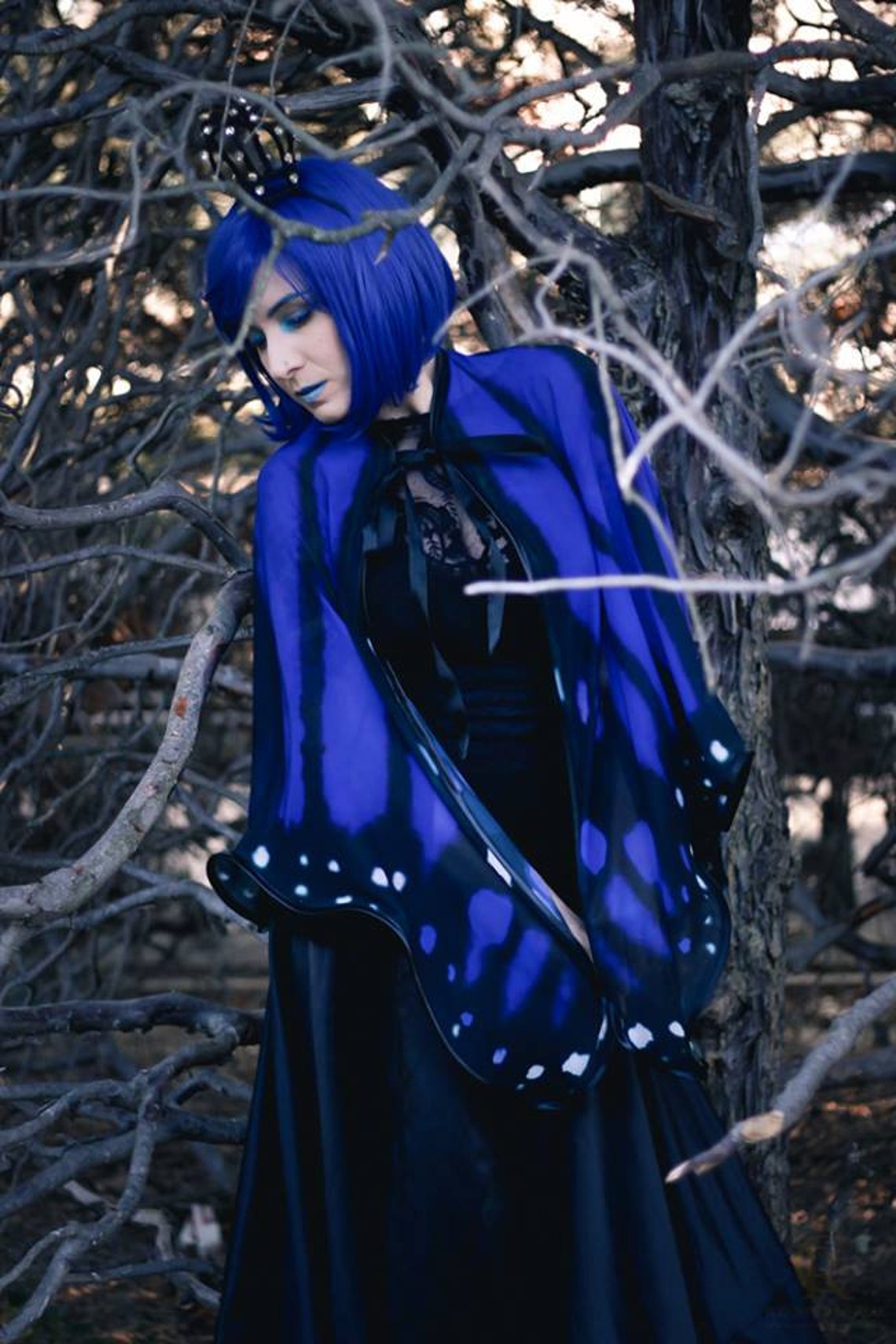 Blue Butterfly Cape Monarch Cloak Dance Wings Costume Short Small ...