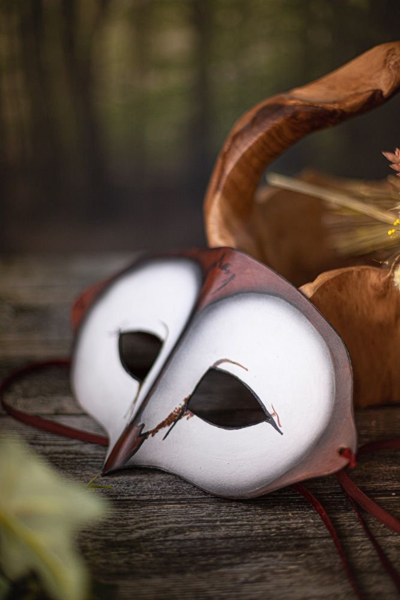Barn Owl Leather Mask Fairy Leaf Maple Autumn Natural Wiccan Masquerade ...