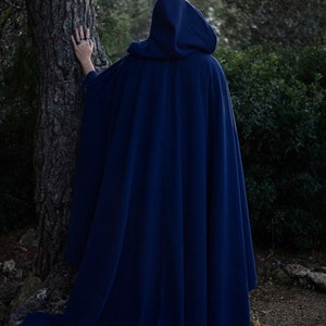 Blue Vegan Wool Cloth Cape Hooded Cloak Riding Hood Cloak With Train ...