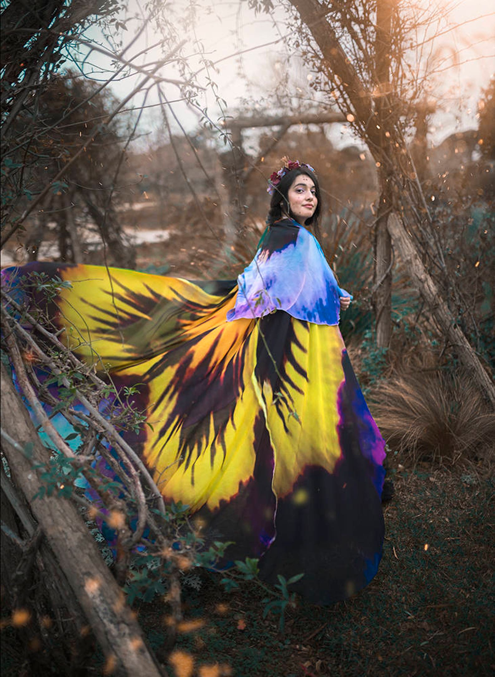 Flower Cape Floral Cloak Pansy Scarf Shawl Purple and Yellow Poncho ...