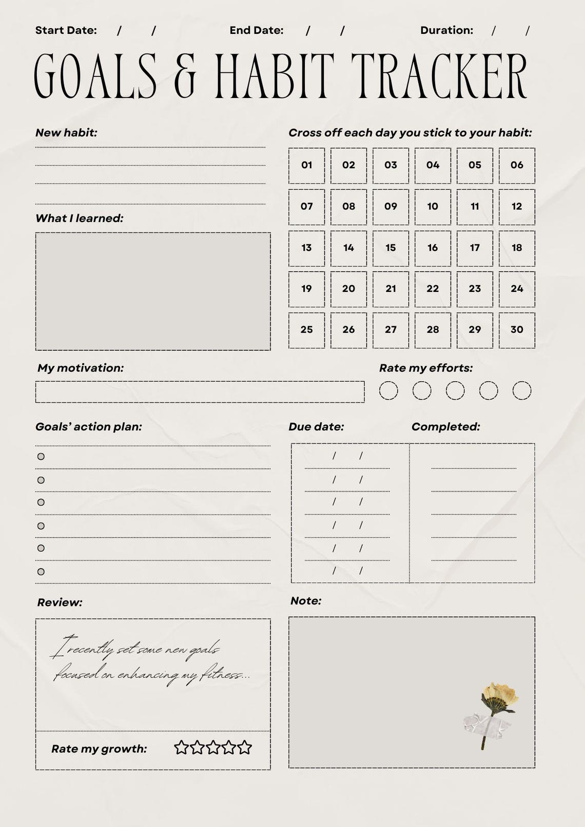 Daily Goals & Habit Tracker | Printable PDF | Productivity Planner ...