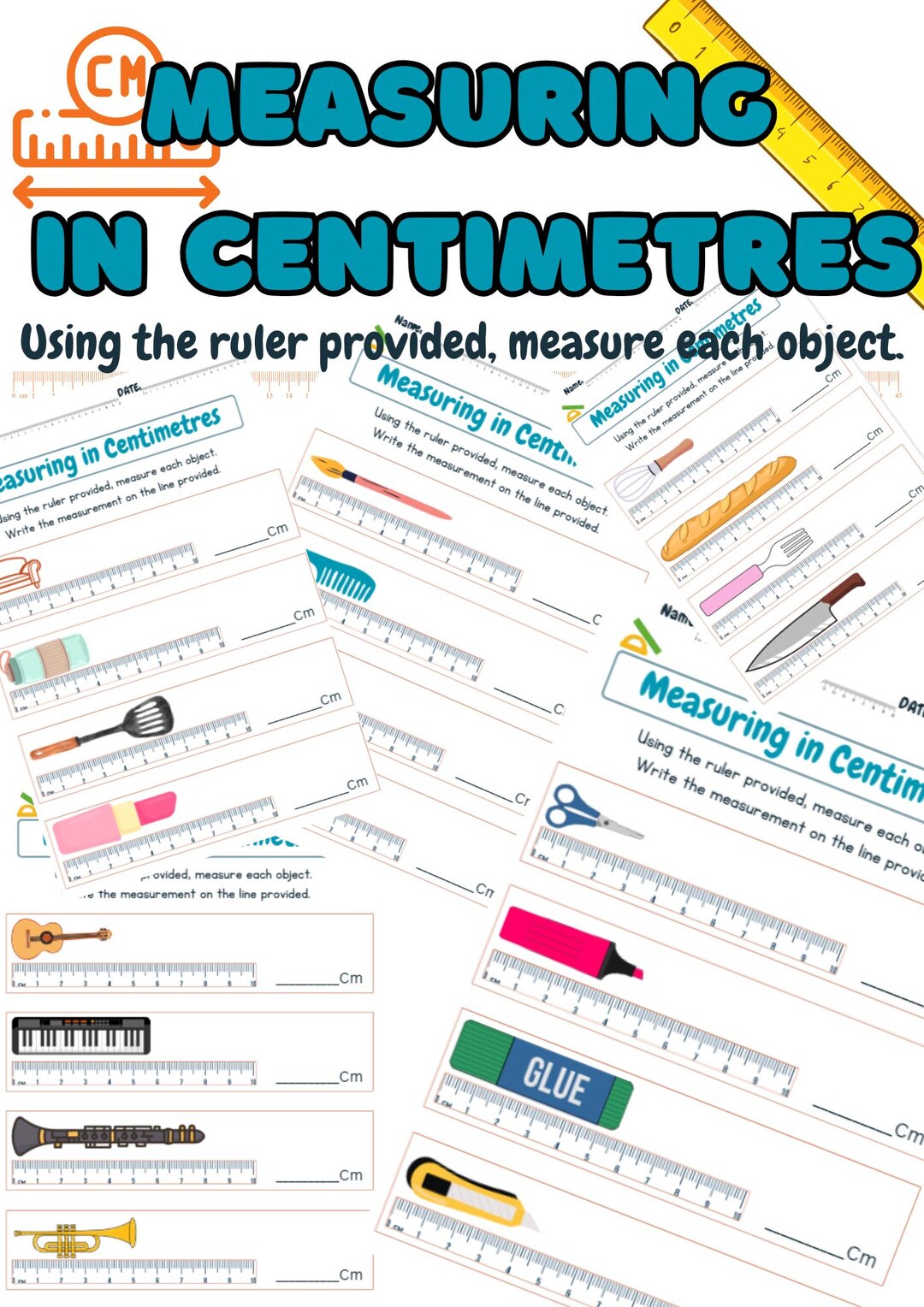 Measurement in Centimeters Mathematics Worksheet - Etsy