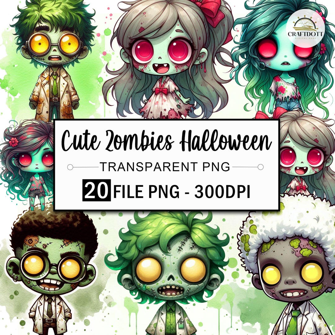 Cartoon Zombies Clipart Bundle, Cute Zombies Png, Halloween Clipart ...