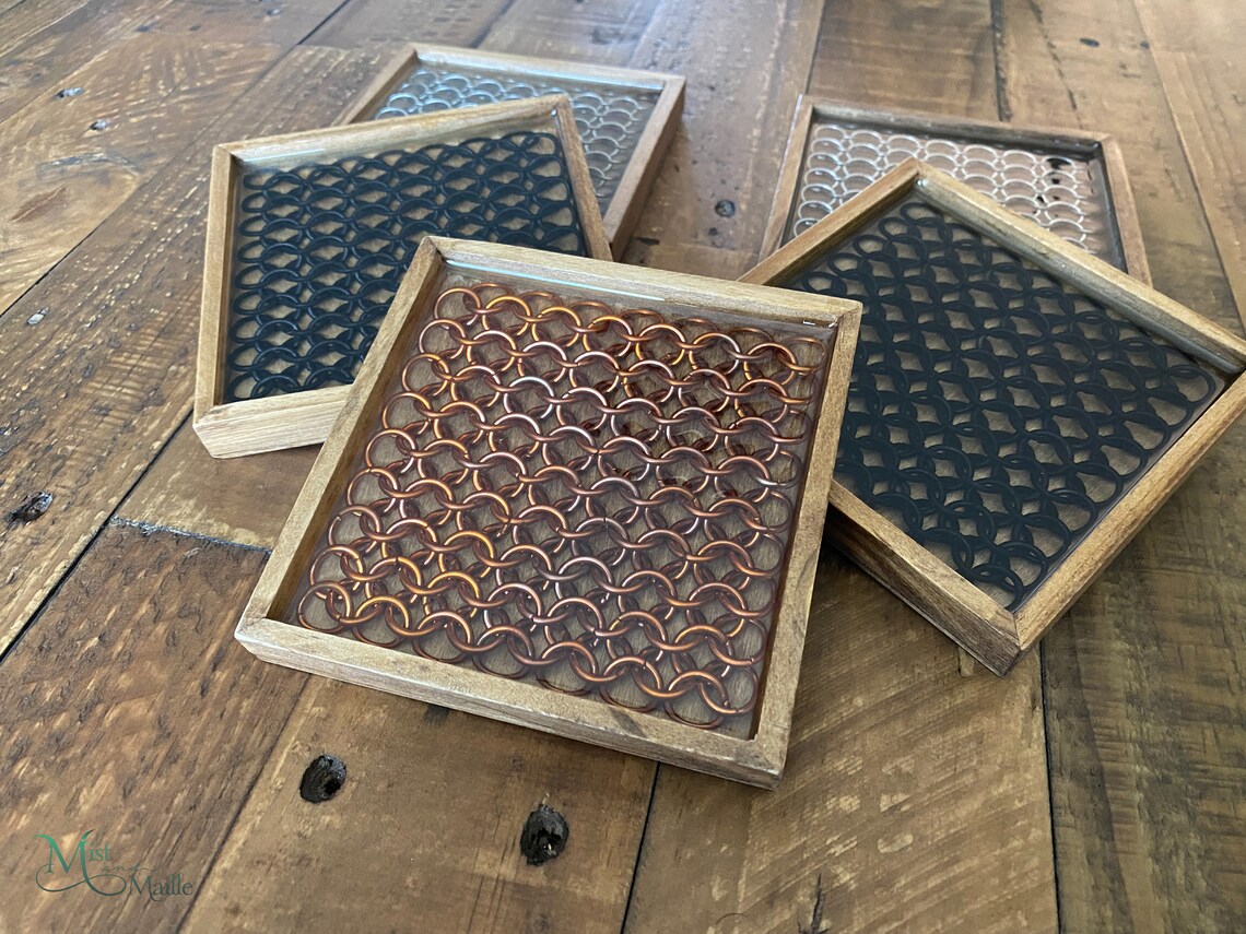 Large Rustic Wood and Chainmaille Coasters. Oversized Medieval - Etsy