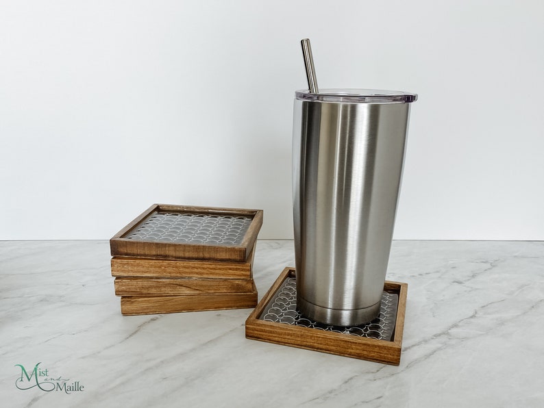 Large Rustic Wood and Chainmaille Coasters. Oversized Medieval - Etsy