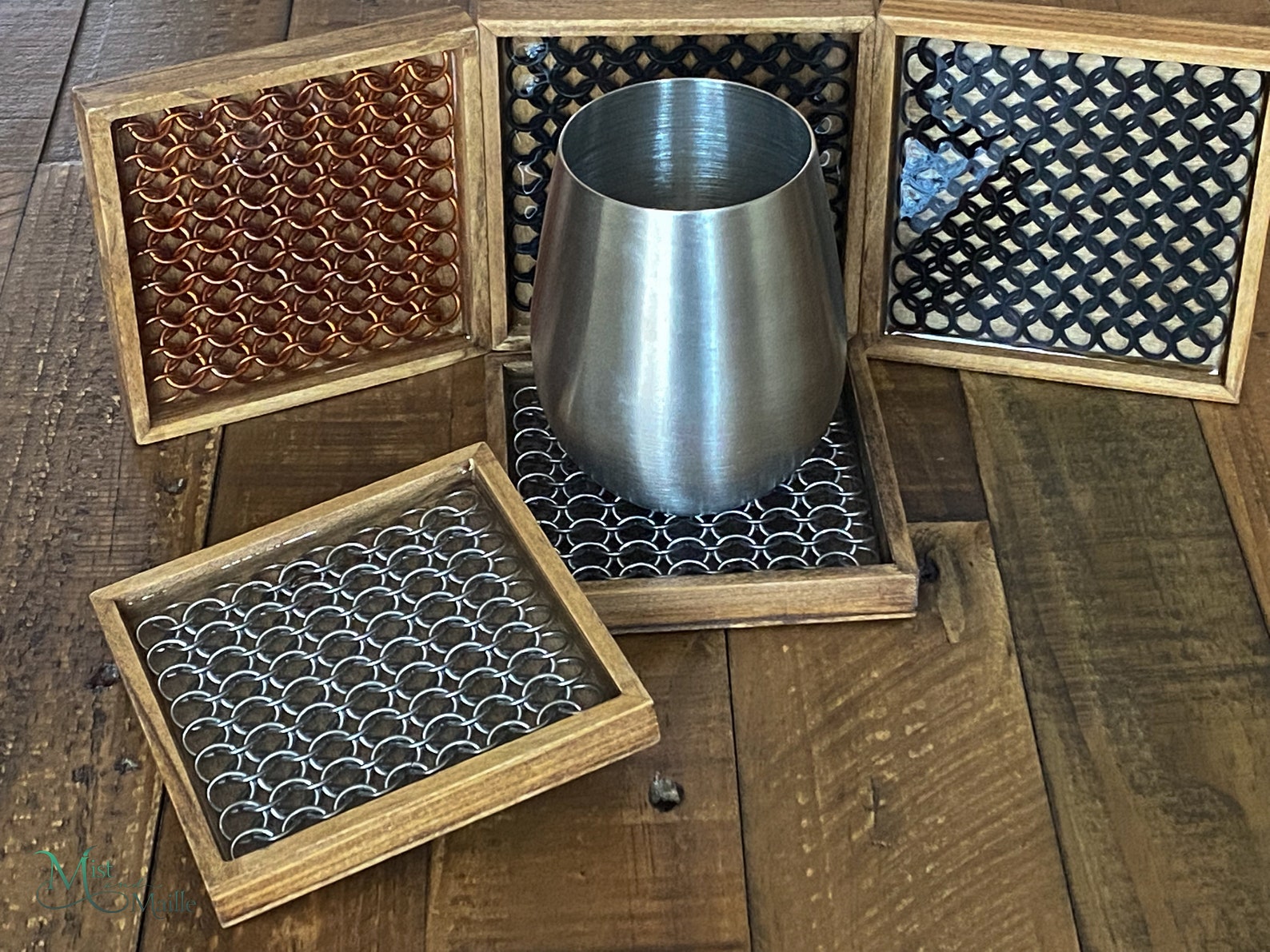 Large Rustic Wood and Chainmaille Coasters. Oversized Medieval - Etsy