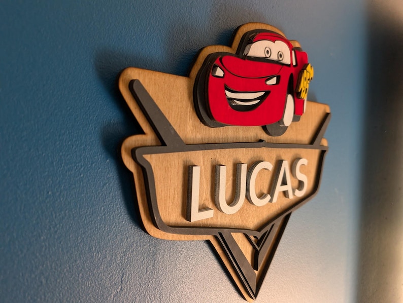 Personalized Lightning Mcqueen Name Sign: Hand-painted Cars Wall Decor ...
