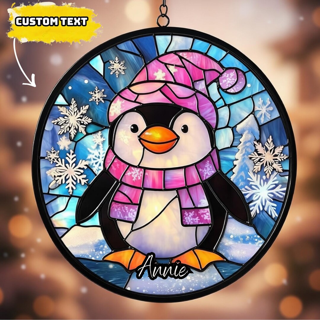Adorable Penguin Acrylic Suncatcher for Window, Faux Stained Glass ...