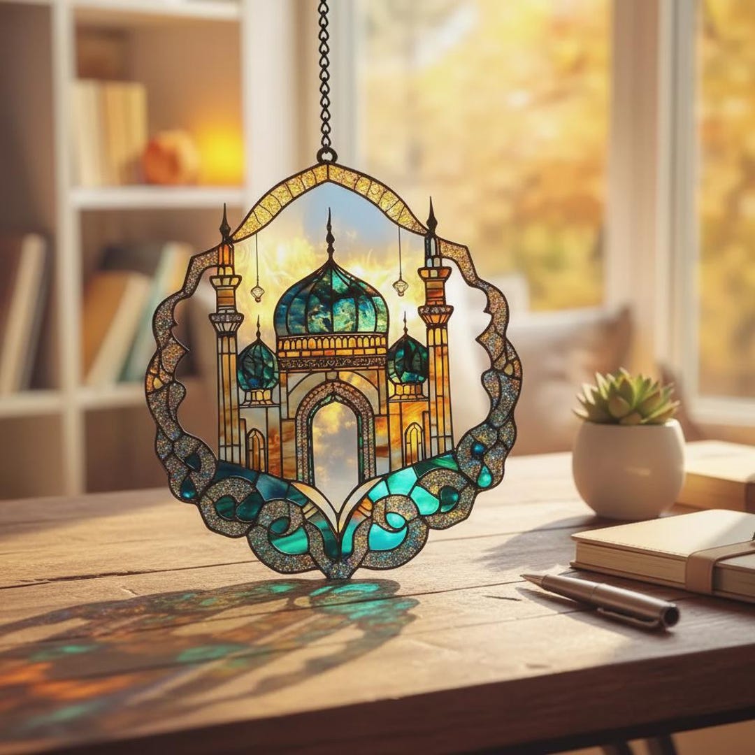 Elegant Islamic Mosque Window Decor, Acrylic Suncatcher for Ramadan ...