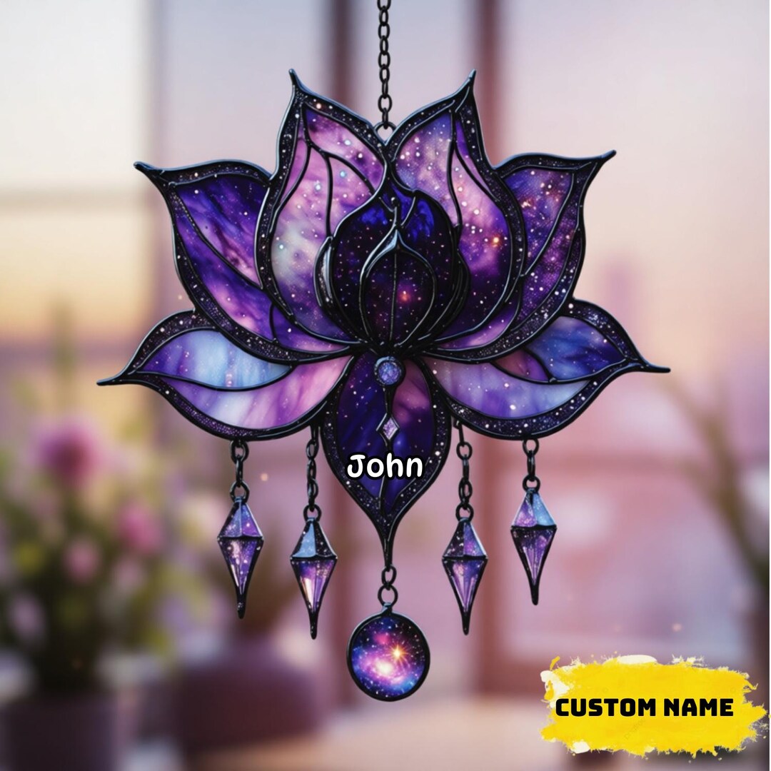 Chakra Lotus Third Eye Suncatcher | Purple Galaxy Faux Stained Glass ...