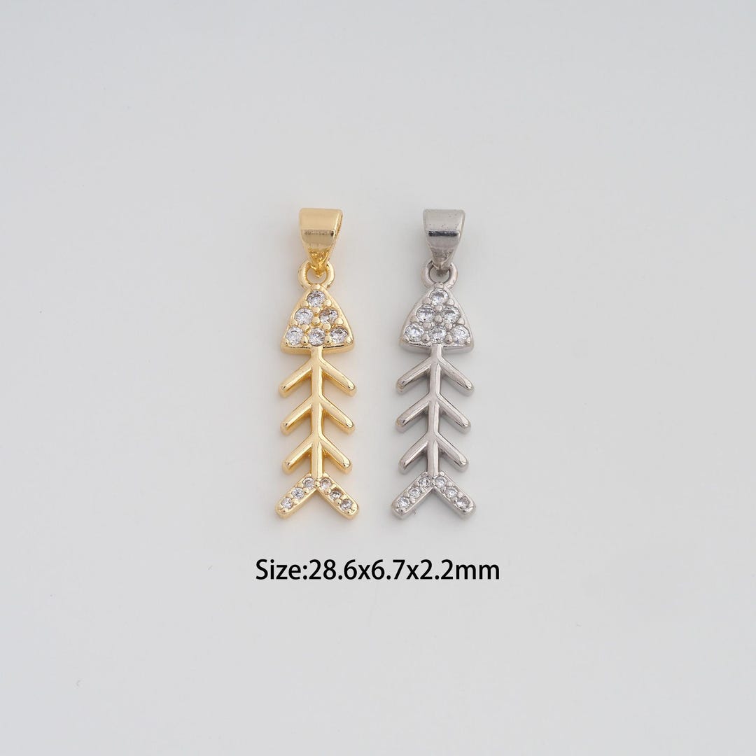 Dainty Gold Fishbone Pendant,18k Gold Filled Fishbone Charms,micropavé ...