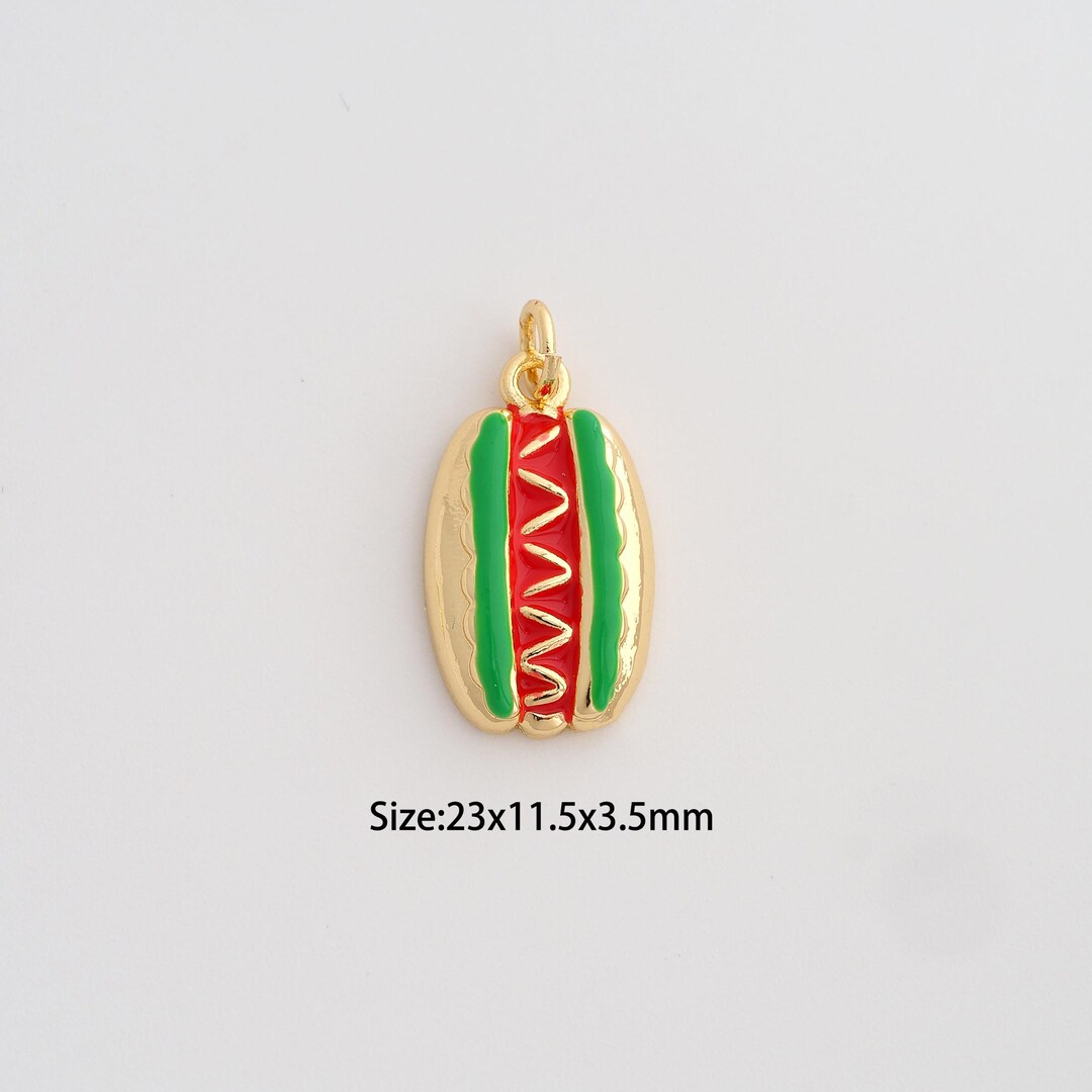 Dainty Gold Hot Dog Pendant,18k Gold Filled Hot Dog Charms,enamel Hot ...