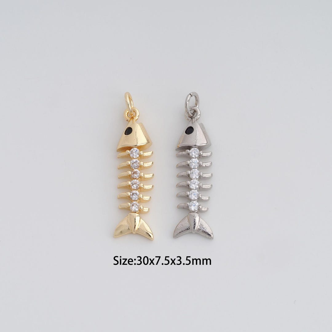 Dainty Gold Fishbone Pendant,18k Gold Filled Fishbone Charms,micropavé ...