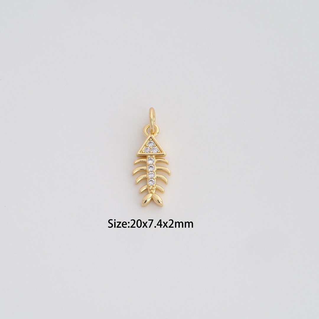 Dainty Gold Fishbone Pendant,18k Gold Filled Fishbone Charms,micropavé ...