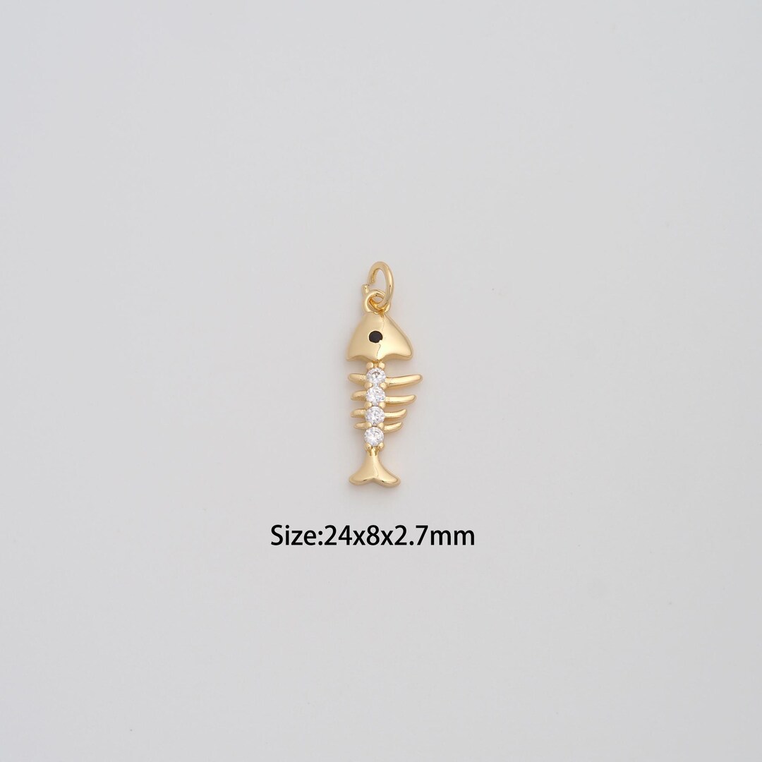 Dainty Gold Fishbone Pendant,18k Gold Filled Fishbone Charms,micropavé ...