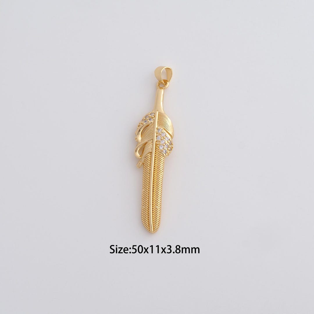 Dainty Gold Feather Pendant,18k Gold Filled Feather Charms,micropavé CZ ...