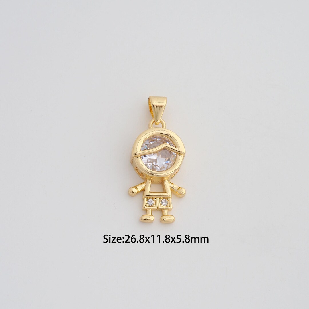 Dainty Gold Character Pendant,18k Gold Filled Boy Charms,micropavé CZ ...