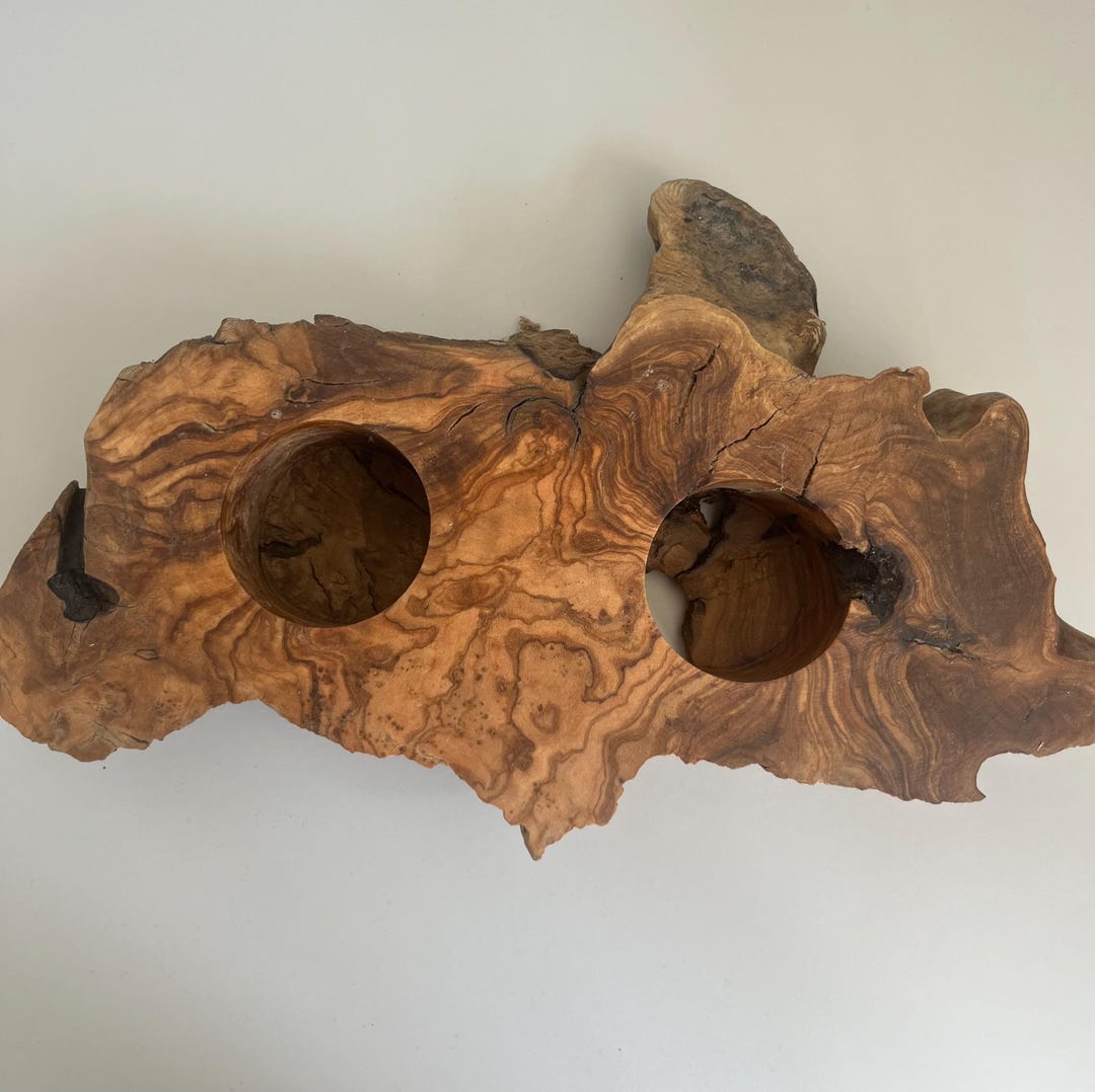 Rustic Olive Wood Double Candle Holder: Natural Mediterranean Decor - Etsy