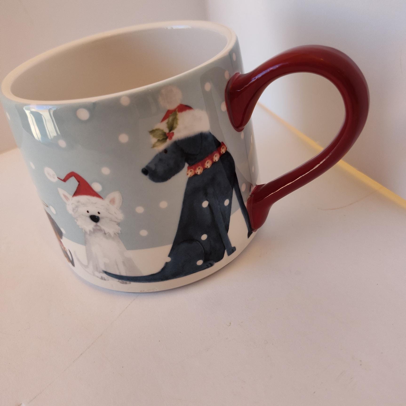 Large Vintage Christmas Dogs Pier One Mug Hand Painted 2 Small Chips ...
