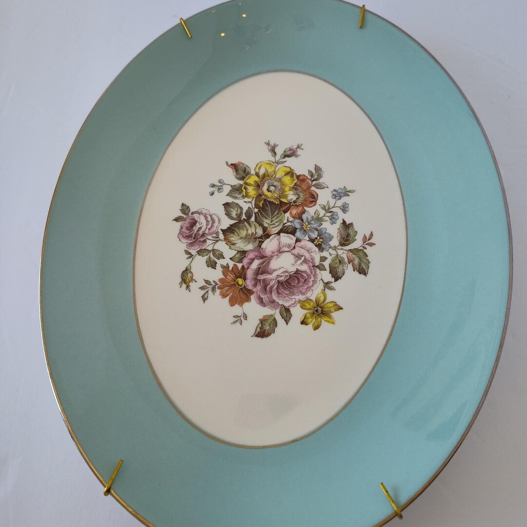 1947 Cunningham Pickett Danube Pattern Aqua Banded Hand Painted Oval ...