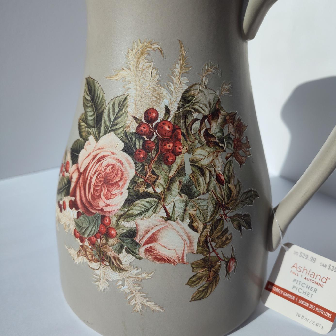 Butterfly Garden Pitcher Tan With Floral New With Tags. Gifted and ...