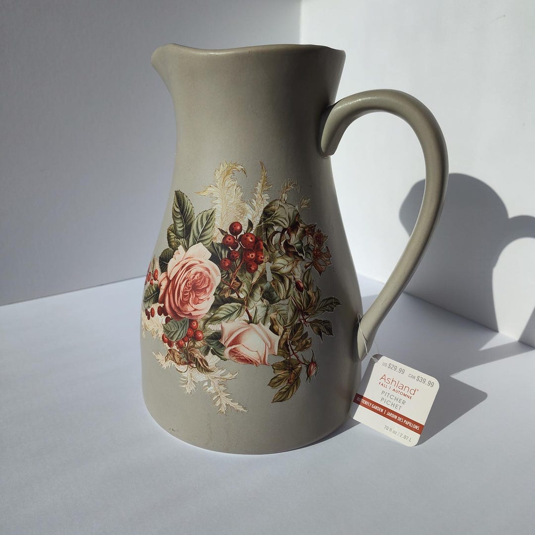 Butterfly Garden Pitcher Tan With Floral New With Tags. Gifted and ...