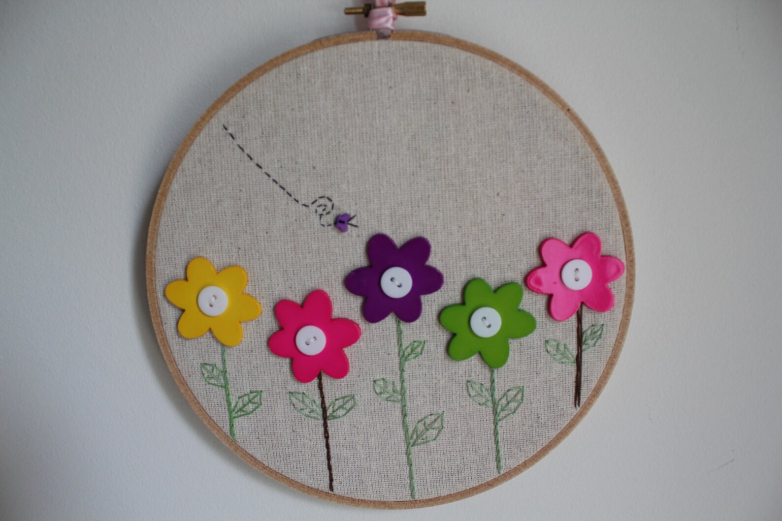 Handmade 7" Hoop - Flower Button Hoop Art - Etsy