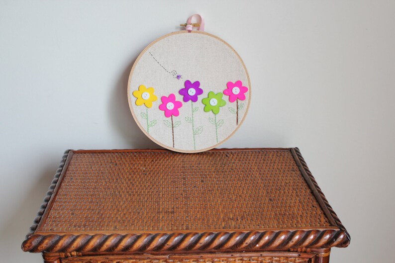 Handmade 7" Hoop - Flower Button Hoop Art - Etsy