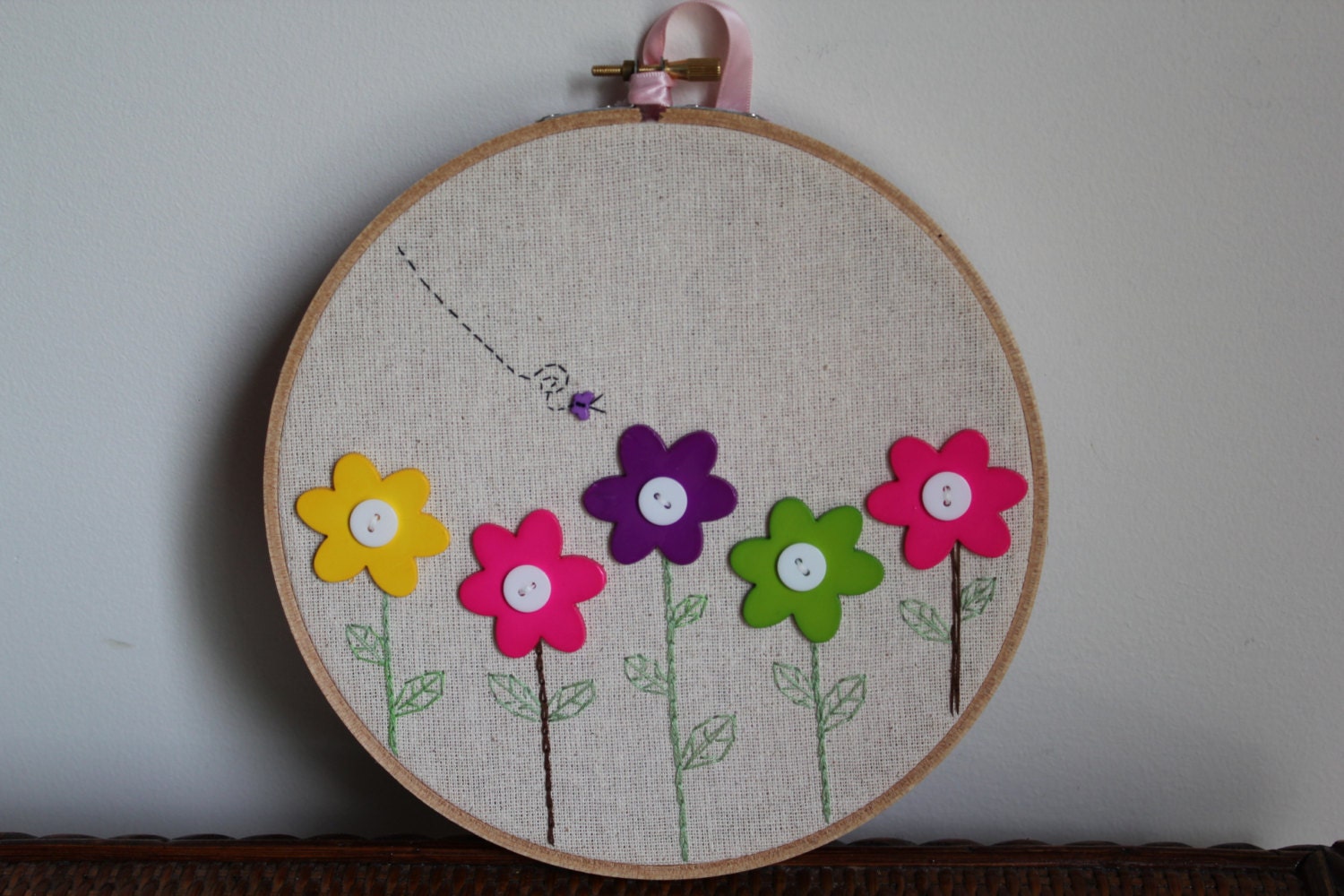 Handmade 7" Hoop - Flower Button Hoop Art - Etsy