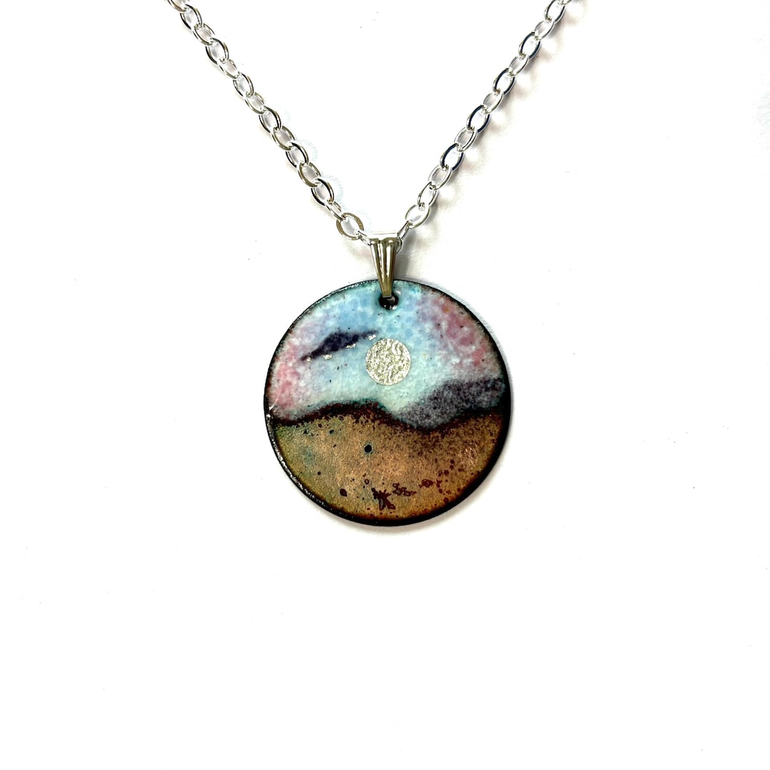 Mars Sunset UFO Necklace, Copper Enamel Pendant With UFO , Space ...