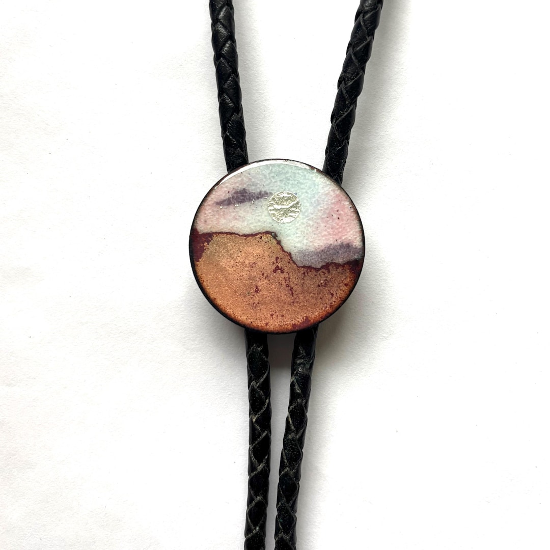 UFO Bolo Tie, Copper Enamel Leather Wedding Tie, Alien Art, Sci-fi ...