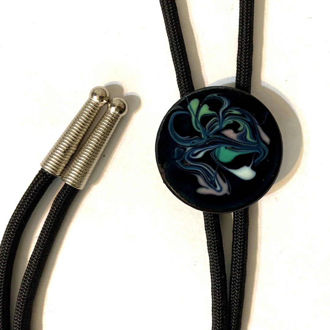 Bolo Tie Swirled Copper Enamel on Black, Wedding Lariat Necklace ...