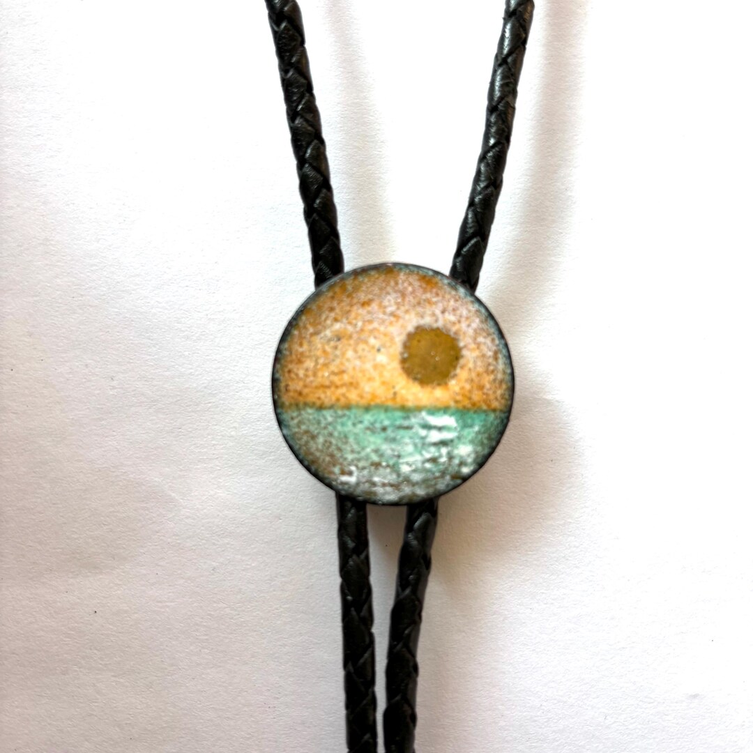 Ocean Sunrise Bolo Tie, Impressionistic Coastal Copper Enamel String ...