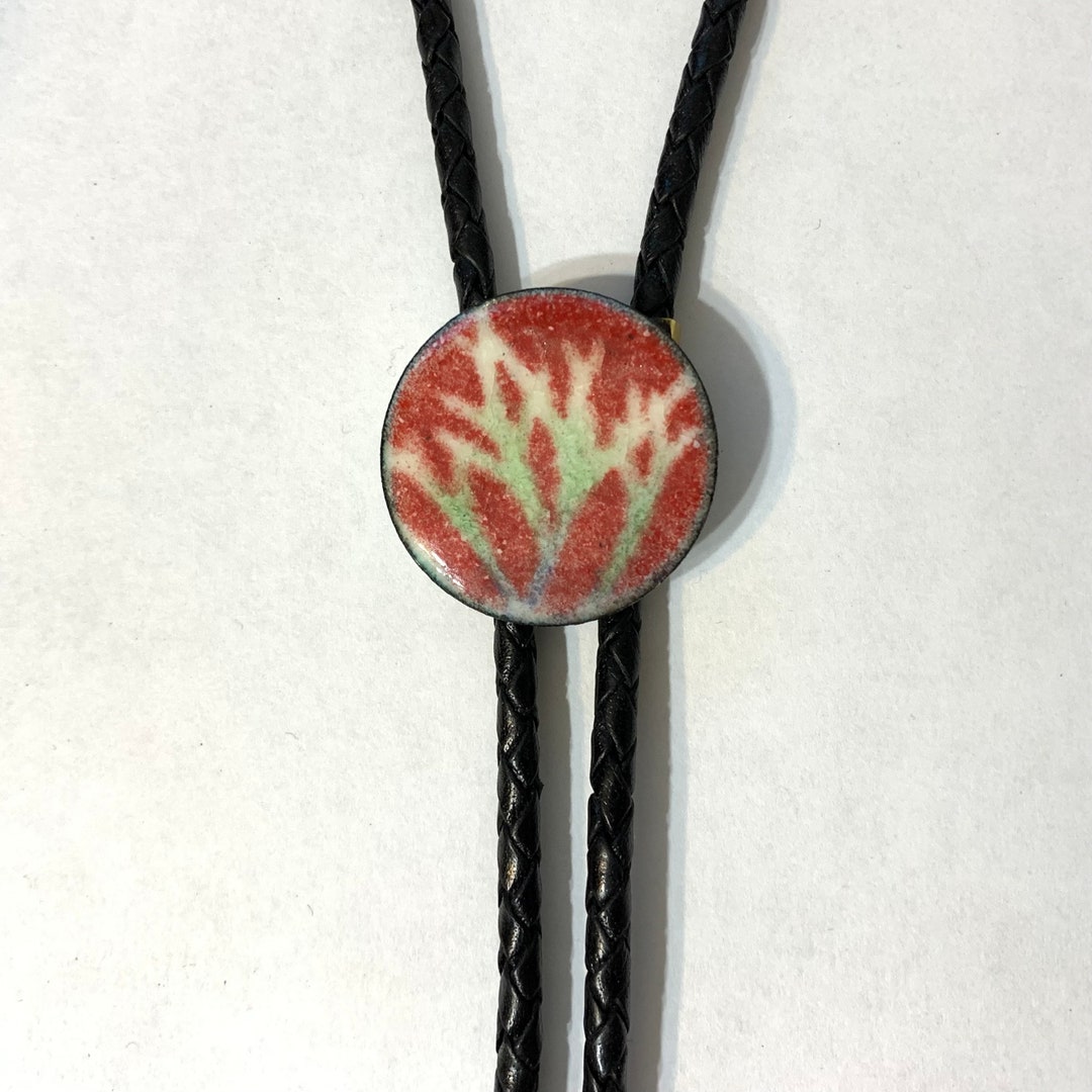 Red Forest Bolo Tie, Copper Enamel String Tie, Bootlace Tie, Red Beige ...
