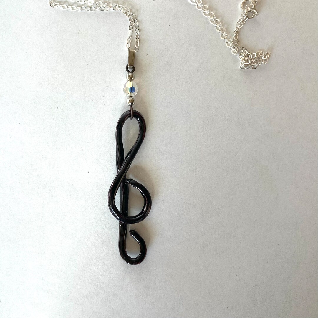 Treble Clef Necklace Copper Enamel Treble Note Pendant Musician Or