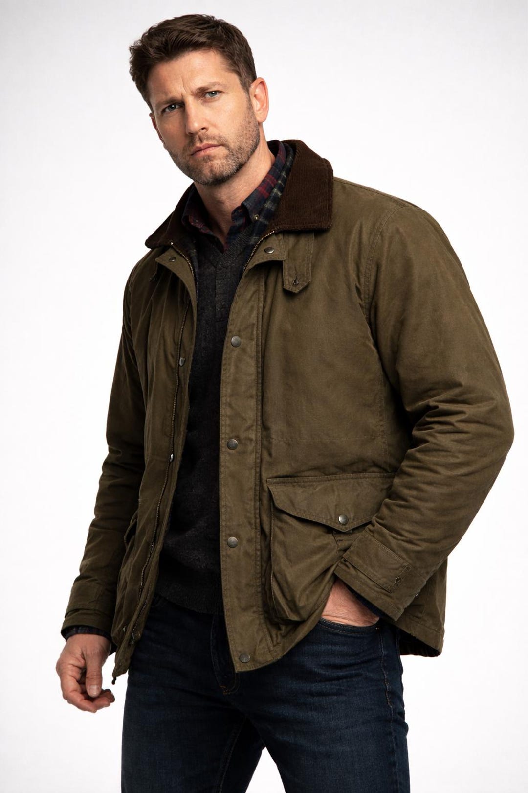 Men’s Olive Green Field Jacket, Inspired by Greenland 2, Waxed Cotton ...